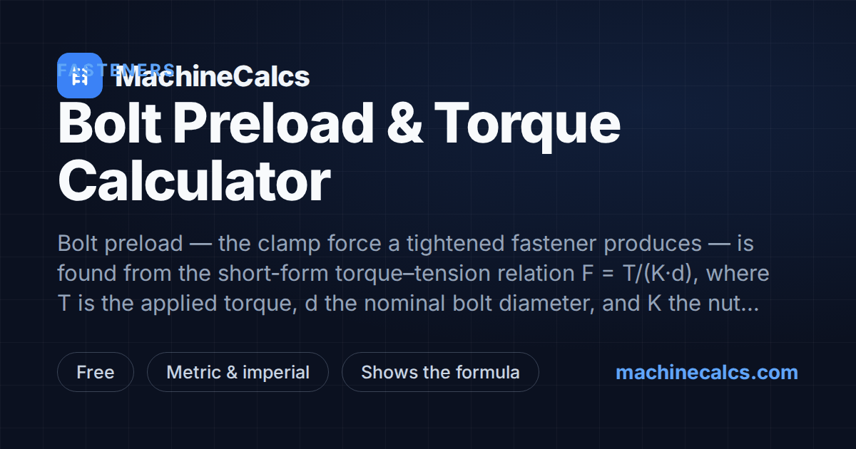 Bolt Preload Formula Calculator - Proof Load | MachineCalcs